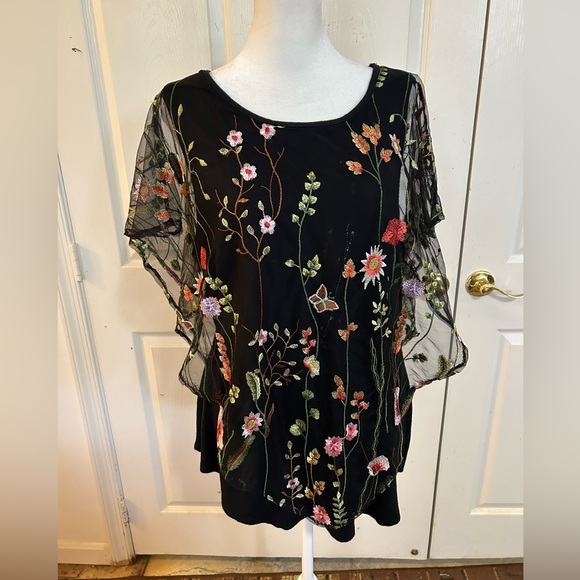 By Design | Tops | By Design Black Tank With Embroidered Overlay Large ...